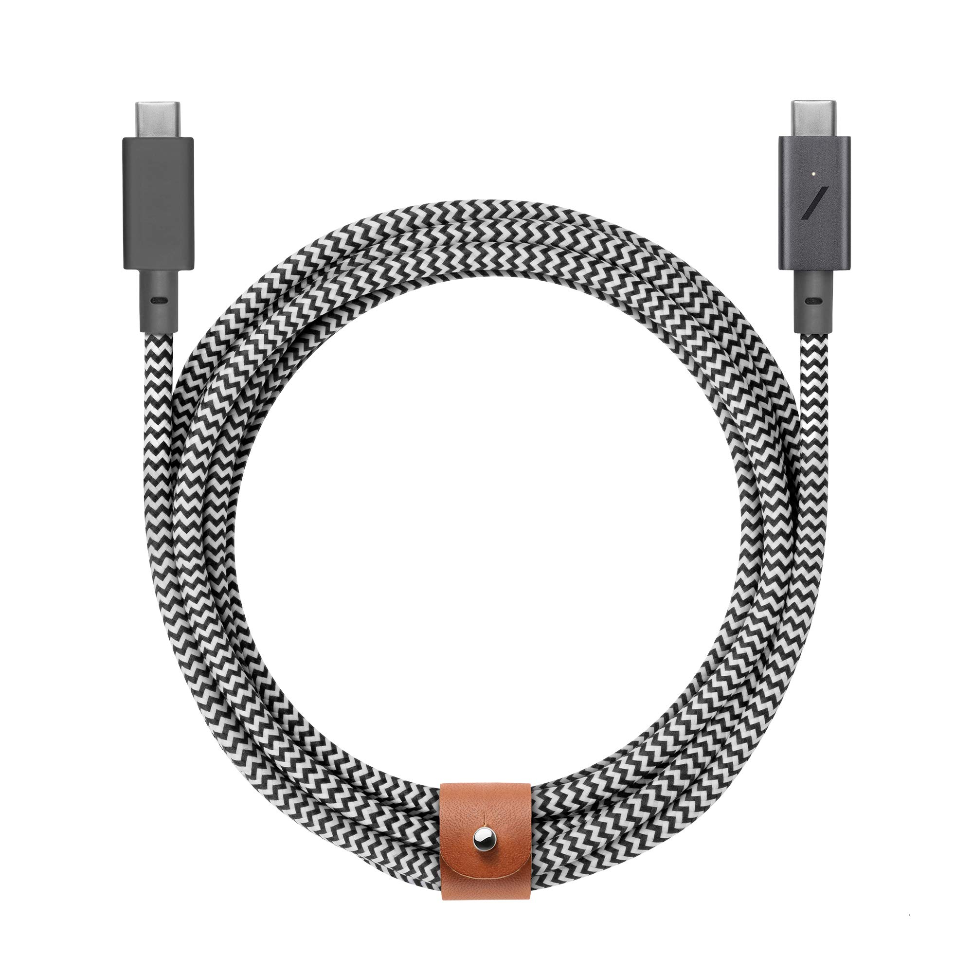 Native Union Type-C Belt Cable Pro - USB-C to USB-C 8ft Ultra-Strong Charging Cable with Leather Strap Compatible with MacBook Pro 2017-2020, MacBook Pro 13" M1/ M2, Air 13" M1, Surface Go 3 (Zebra)