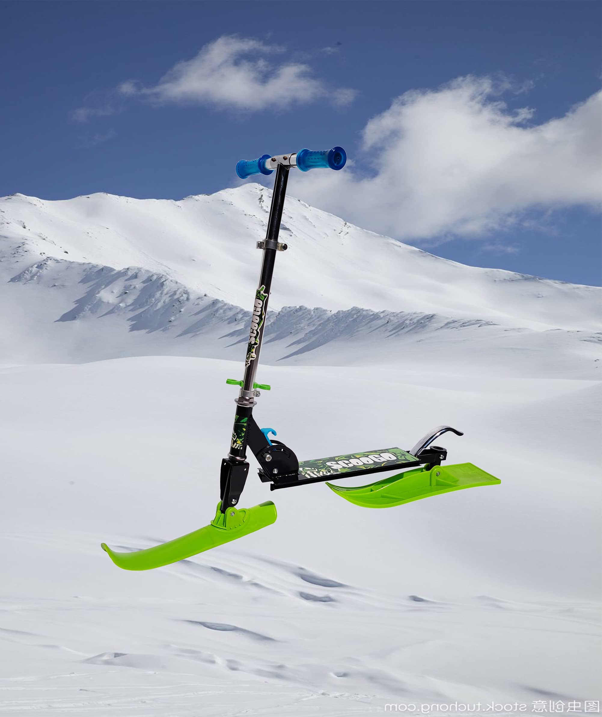 2 in1 Snow Sled Ski Scooter for Kids Compact Winter Snow Kick Ski Scooter
