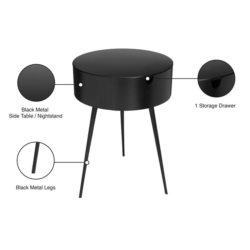 Meridian Furniture Bali Collection Modern | Contemporary Durable Metal Side Table/Nightstand, 16" W x 16" D x 23" H, Black