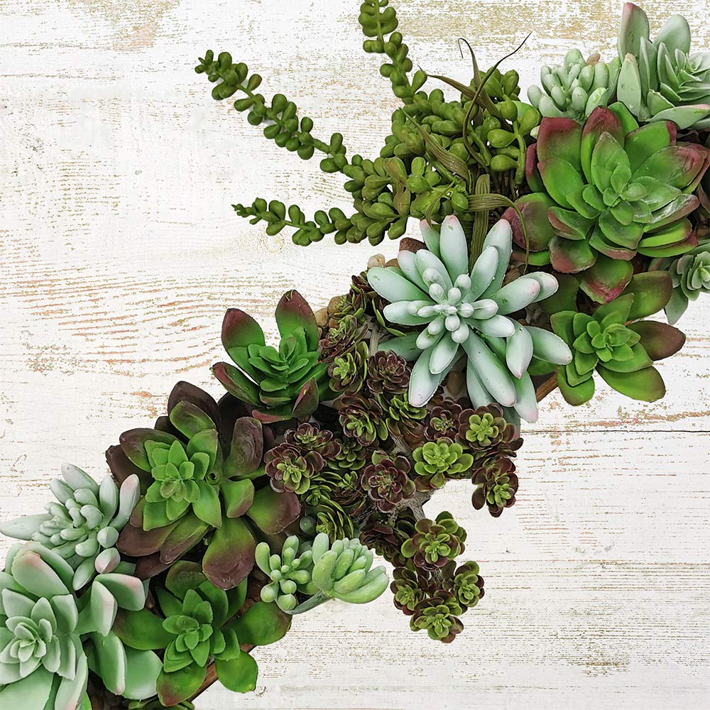 20 Pcs Artificial Succulents Fake Plants in Rectangular Wooden Pots Potted Succulents Plants Arrangement Artificial Succulents Garden for Table Centerpiece Windowsill Shelf Mantel Greenery Decor