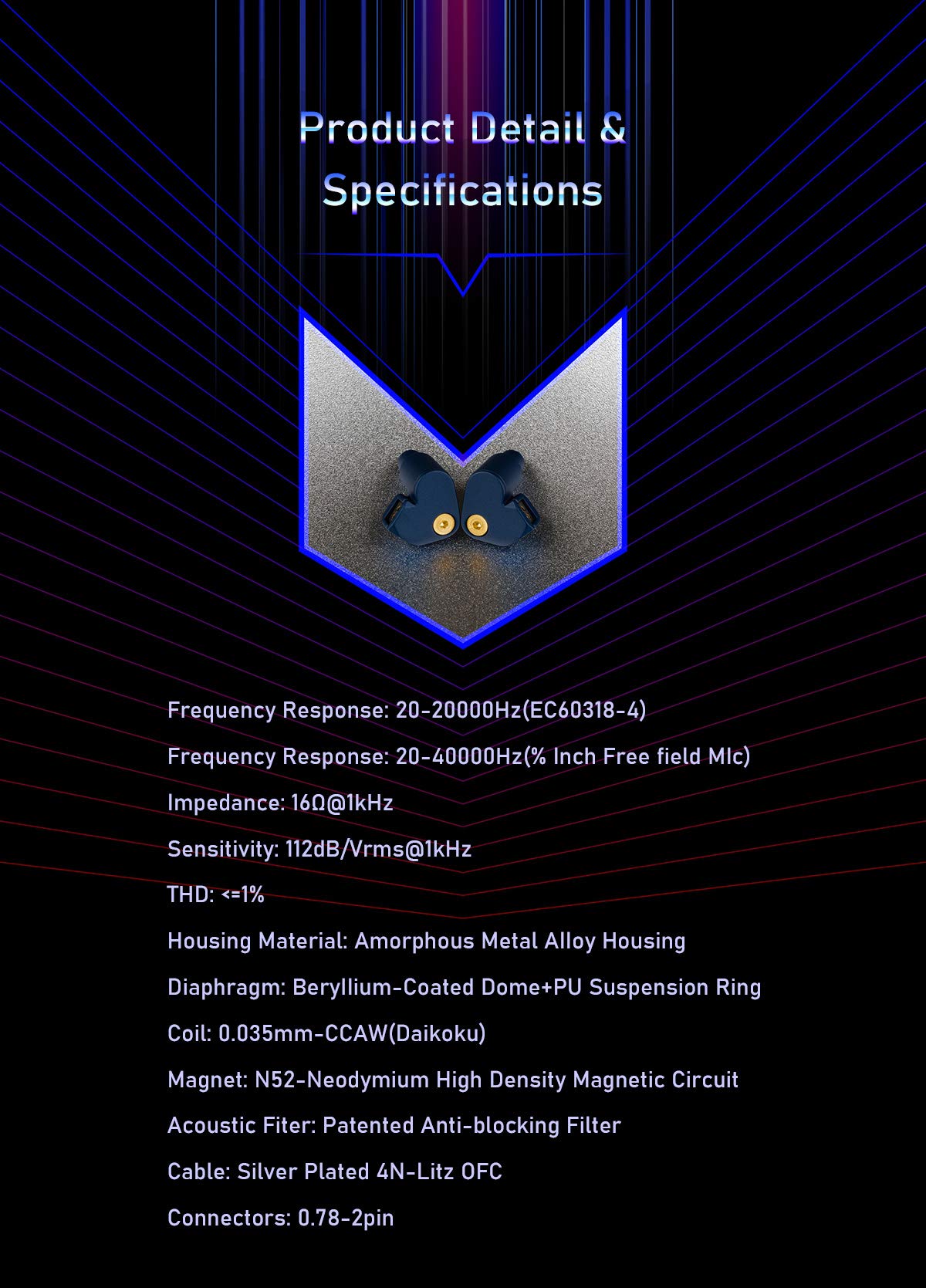 Moondrop SSP Super Spaceship Pulse Beryllium Plated Dome Diaphragm Dynamic Driver in-Ear Earphone