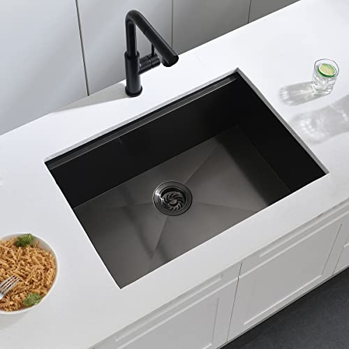 27 Black Undermount Workstation Kitchen Sink, Dorzom 27βx19β Metallic Matte Black Stainless Steel 18 Gauge 10 Inch Deep Undermount Workstation Single Bowl Kitchen Sink with Accessories