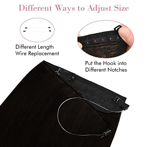 REECHO Invisible Wire Hair Extensions with Transparent Headband Adjustable Size Removable Secure Clips in Curly Wavy Secret Hairpiece for Women 20 Inch - Dark Chocolate Brown with Golden blonde mixed