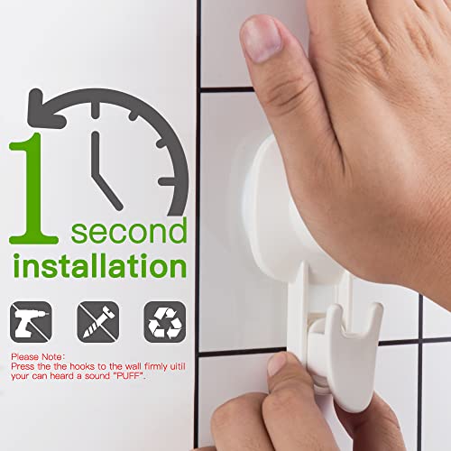 LUXEAR Suction Hooks, Strong Suction Cup Hook Waterproof Shower Hooks for Bathroom & Kitchen Powerful Vacuum Wall Hooks Removable for Towel Loofah Wreath Robe Cloth Key Bag-4 Pack