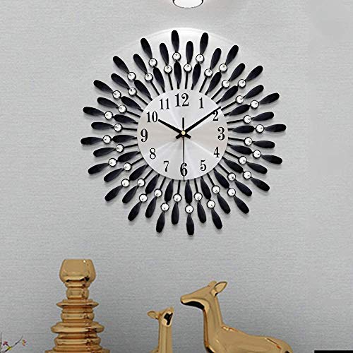 Karetto Modern 14 inch Metal Wall Clock Silver Dial with Arabic,Non-Ticking Silent Digital Black Drop Clock Home Decor for Bedroom,bedrooms Kitchen and Small Areas Space