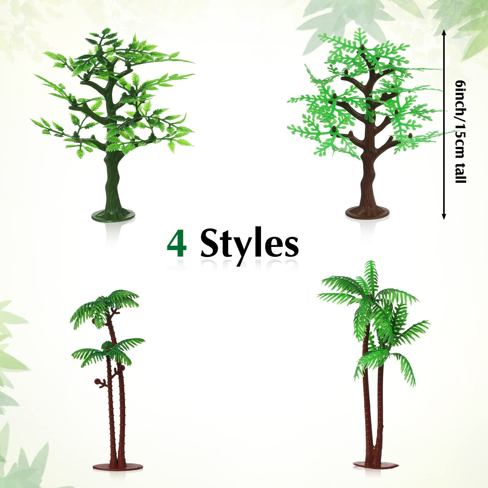 24 Pcs Mini Toy Jungle Trees Plastic Model Coconut Trees Figurines with Base Cake Decoration Rainforest Diorama Supplies Scenery Architecture Trees for Craft, Building, Scenery Landscape, 4 Styles