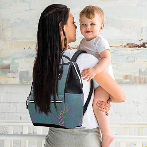 Monstera Print Diaper Tote Bags Mummy Backpack Large Capacity Nappy Bag Nursing Traveling Bag for Baby Care