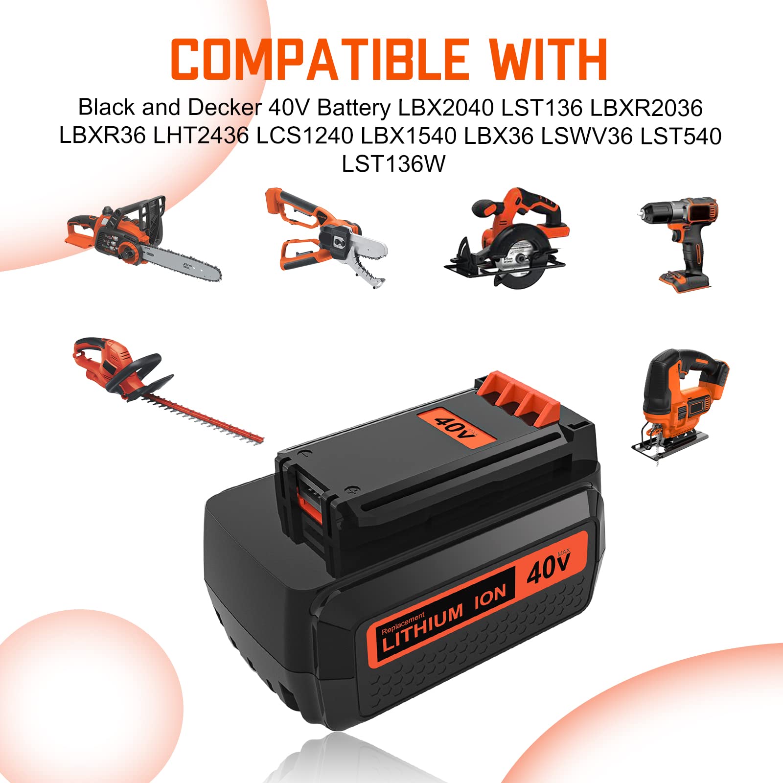 2Packs 40 Volt 3.0Ah LBX2040 Replacement Battery Compatible with Black and Decker 40V Battery Lithium LBXR36 LBXR2036 LST540 LCS1240 LBX1540 40V String Trimmer Hedge Sweeper Mower Tools (Red)