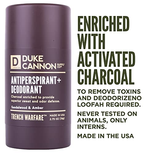 Duke Cannon Supply Co. Trench Warfare Antiperspirant & Deodorant for Men Sandalwood&Amber Multi-Pack - Enriched with Activated Charcoal, Maximum Strength for Sweat & Odor Protection, 2.75 oz (3 Pack)