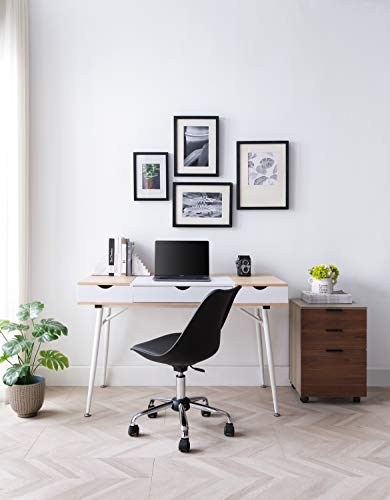 JJS Home Computer Desk, Writing Desk with Drawers, Contemporary Design Split Top Storage Modern Desk, Sturdy and Easy Assembly Spacious Desktop Mid Century Desk,White Desks for Bedroom Dresser Table