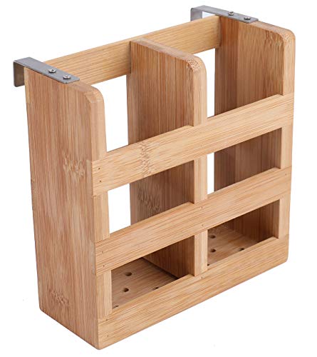 Lawei Bamboo Dish Drying Rack with Utensil Holder - Collapsible Dish Drainer Foldable Dish Rack Bamboo Plate Rack for Plates, Cups, Mugs, Utensil, Flatwares