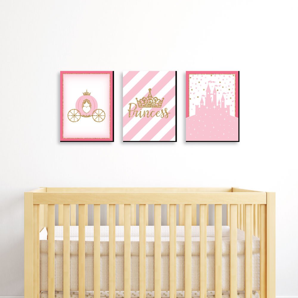 Big Dot of Happiness Little Princess Crown - Castle Nursery Wall Art and Kids Room Decorations - Gift Ideas - 7.5 x 10 inches - Set of 3 Prints