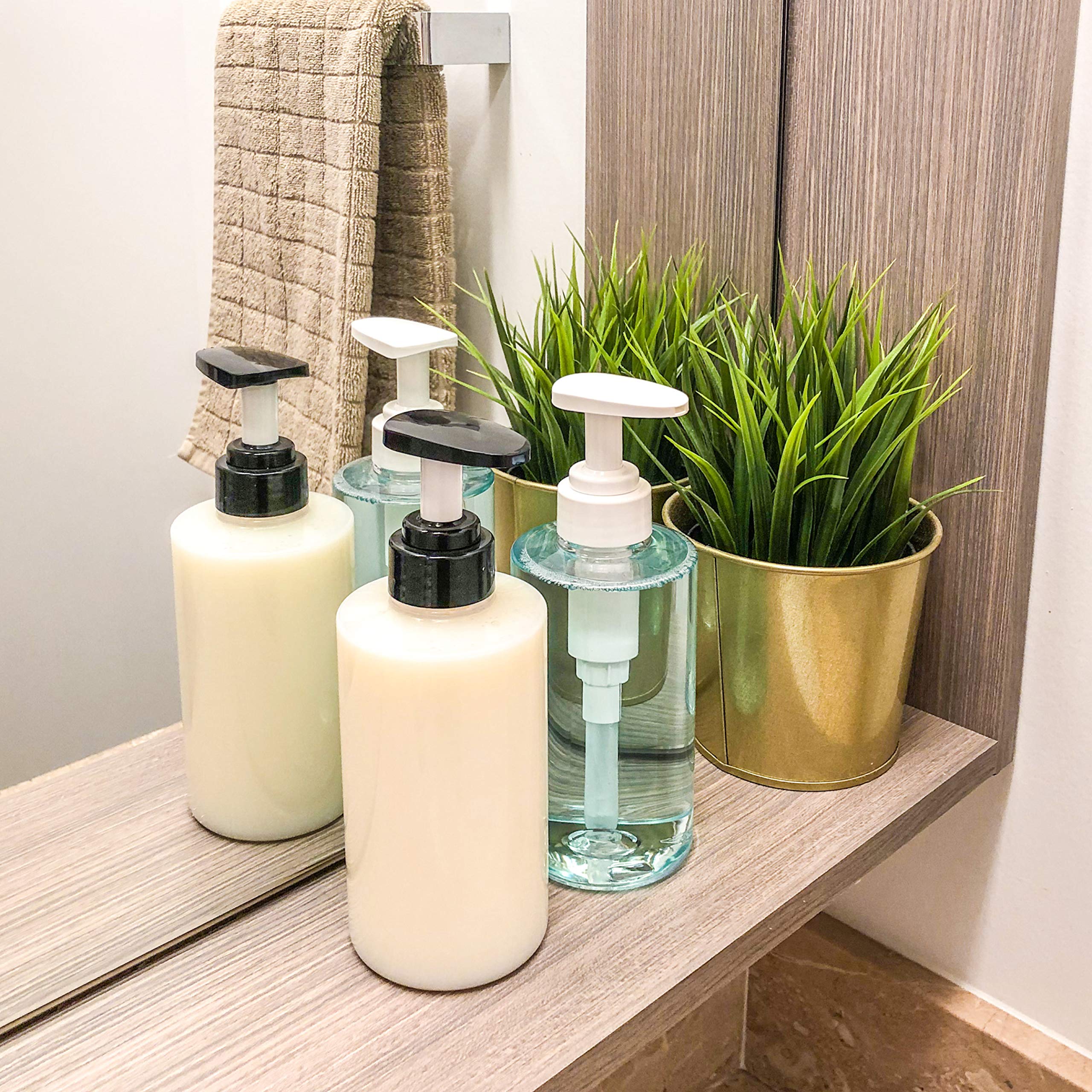 2-Pack of Plastic Pump Bottles, 14oz (400ml) Clear Refillable Hand Lotion Bottle with Pump Dispenser, Easy to Use Empty Small Pump Bottle for Shampoo Dispenser Soap Bottles, Black and White Pumps