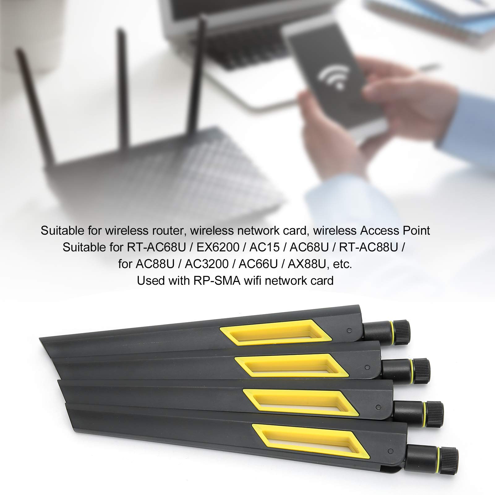 PUSOKEI 4Pcs SMA Netowrk Card Antenna, 2.4G/5G Dual?Band 10dB SMA Network Card Antenna Router Antenna for RT?AX88U AX6000