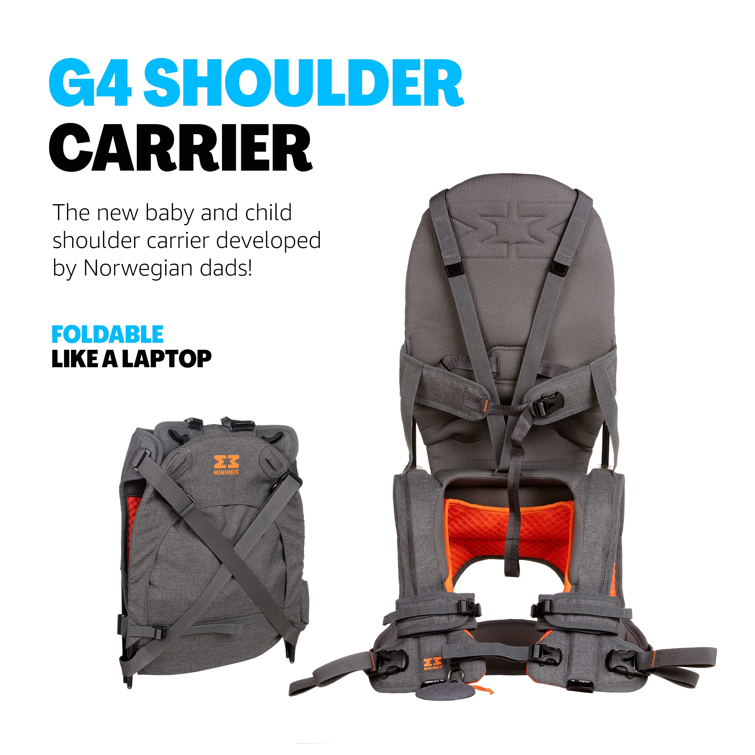MiniMeis G4, Grey - Lightweight Child Shoulder Carrier - For Kids 6 Months to 4 Years Old