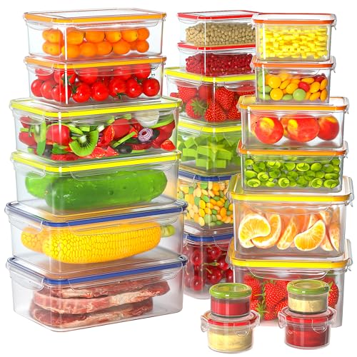 44 PCS Food Storage Containers with Lids Airtight, BPA Free Plastic Meal Prep Containers Reusable, Microwave/Freezer/Dishwasher Safe Leakproof Fruit Vegetables Containers for Kitchen(Colorful)