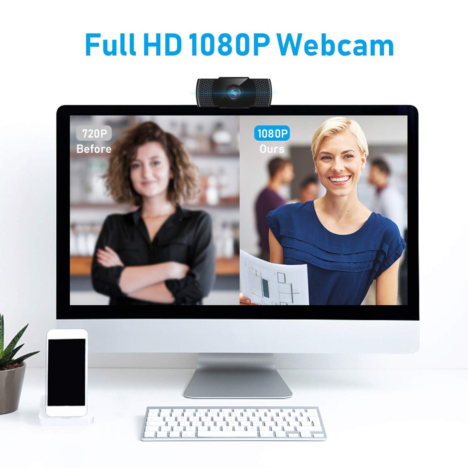2022 Upgraded 2048 x 1080 Full HD Webcam 2K 30 fps Computer, 90° Wide Angle for PC Laptop Computer Zoom Skype Meeting Video Calling Games