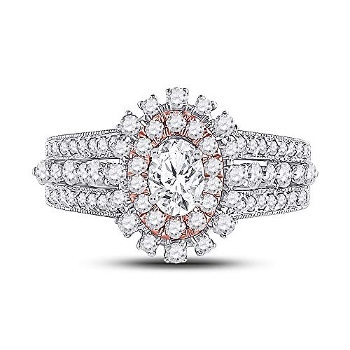 14kt Two-tone Gold Oval Diamond Halo Bridal Wedding Engagement Ring 1-1/2 Cttw