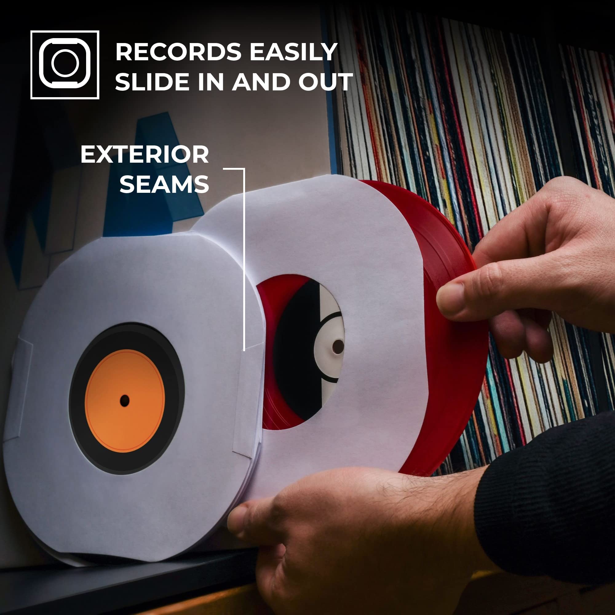 Big Fudge Vinyl Record Inner Sleeves 100x | Made from Heavyweight & Acid Free Paper | Album Covers with Round Corners for Easy Insert | Slim Record Jackets to Protect Your LPs & Singles | 7"