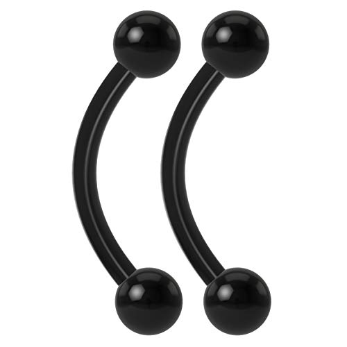 2pc 14g Black Dental-Grade Acrylic Curved Barbell 4mm Ball Eyebrow Belly Bar Lip Tragus Ring Piercing Jewelry - 10mm