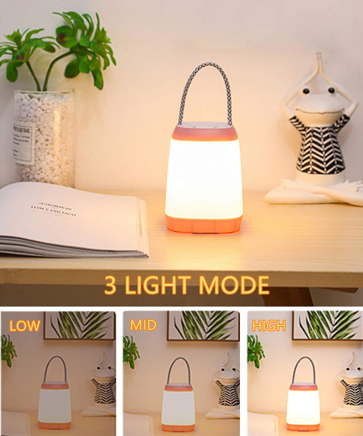 Hathdia Night Light for Kids, USB Rechargeable Nursery Lamp Portable Camping Lantern with 3 Light Modes for Camping,Emergency,Bedroom,Indoor and Outdoor(Pink, 1 Pack)