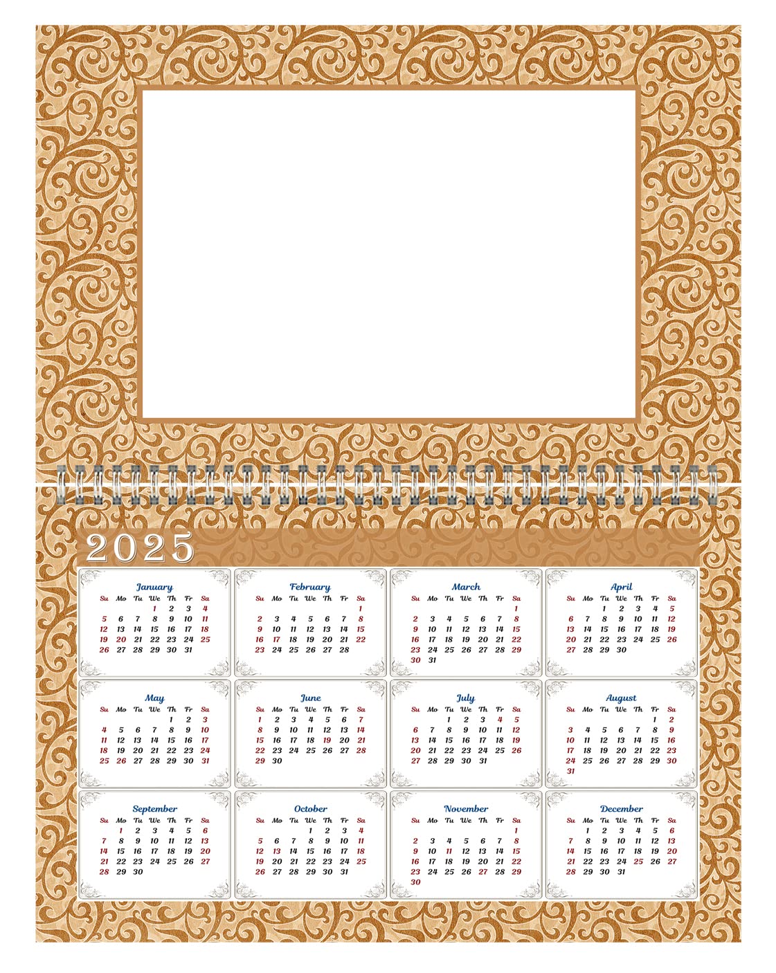 2024 Photo Frame Wall Spiral-bound Calendar (Add Your Own Photos) - 12 Months Desktop/Wall Calendar/Planner - (Edition #09)