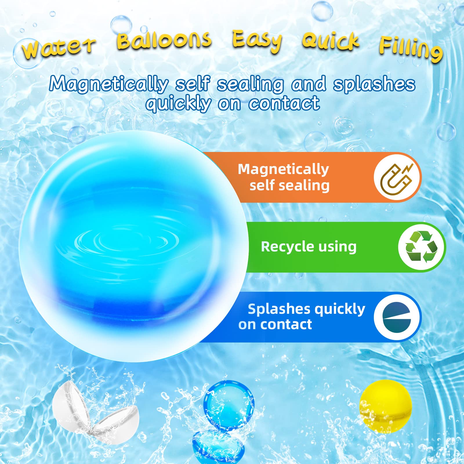 24 PCS Reusable Water Balloons Water Balls, Soft Silicone Quick Fill Balloons Splash Fun,Outdoor Backyard Summer Splash Party Easy Quick Fun Water Fight Game for Swimming Pool