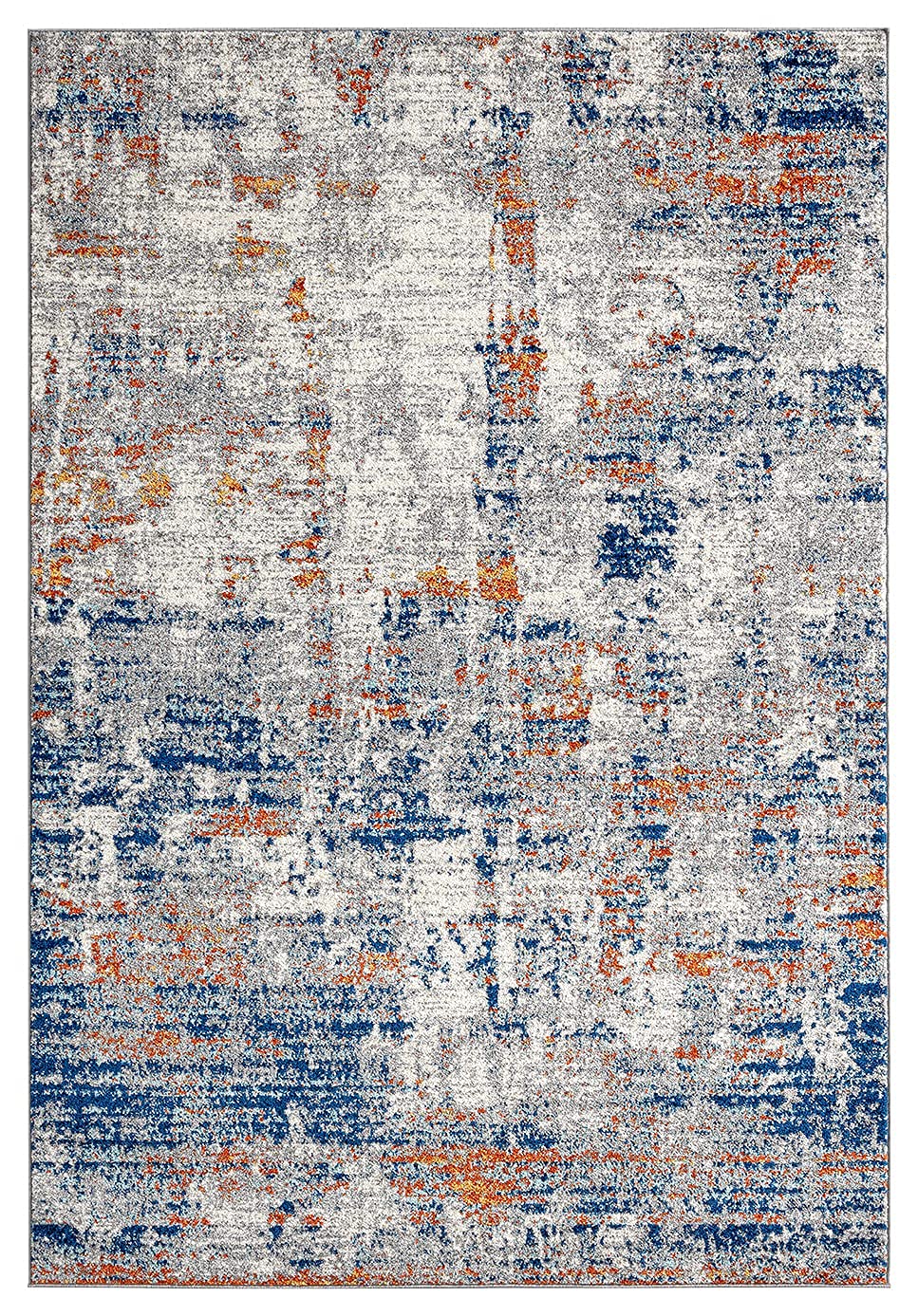 Abani Blue, Grey & Orange Area Rug, Abstract Vintage 4 by 6 Foot Rugs Contemporary Living Room Accent Carpet