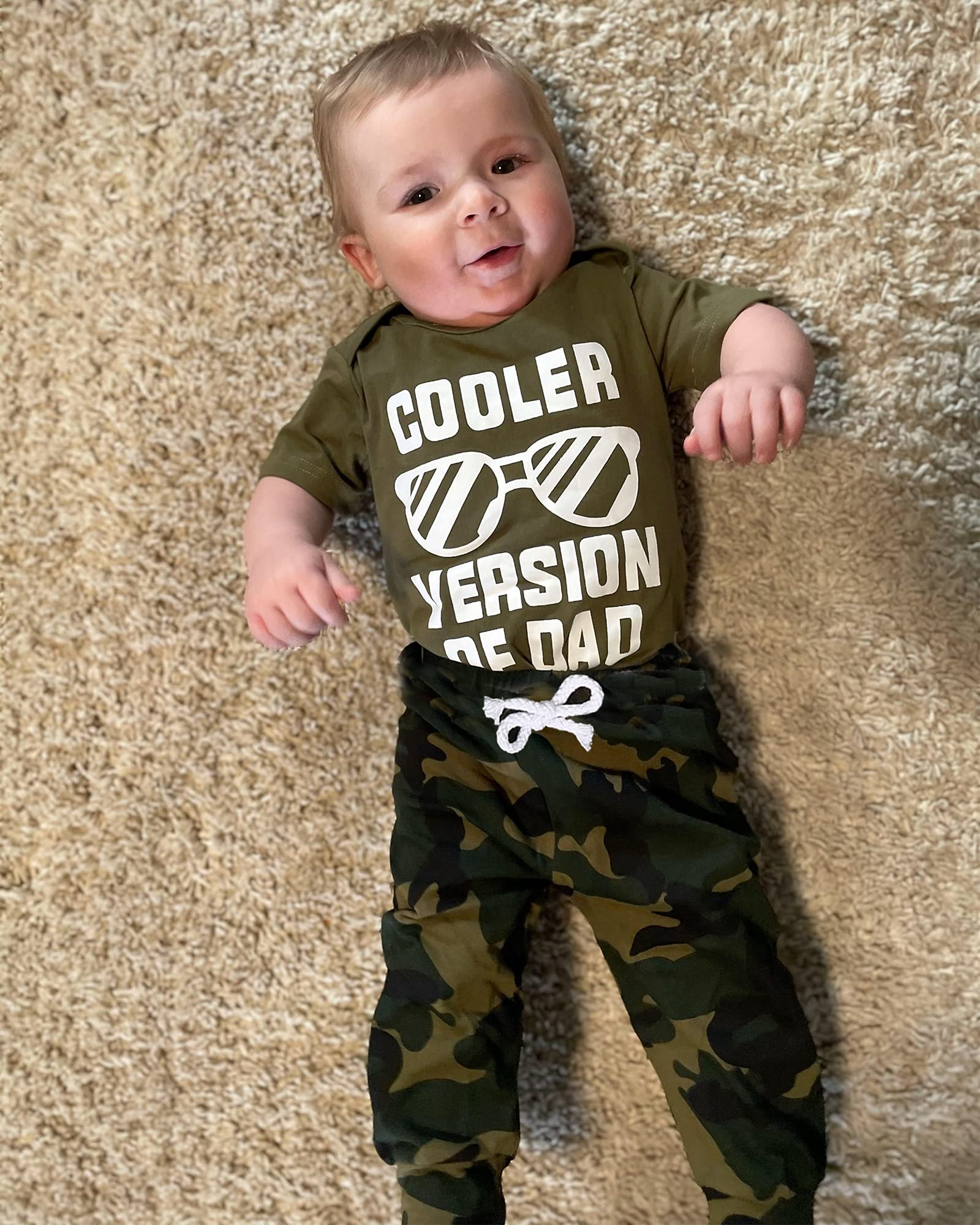 NZRVAWS Baby Boy Clothes Newborn Boy Outfit 3-6 Months Romper Short Sleeve Cooler Version Of Dad Top Camouflage Long Pants Hat 3PC Infant Clothing Set