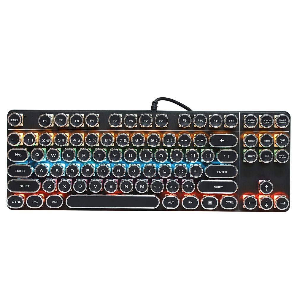 Hopcd Wired RGB Keyboard, USB Mechanical Gaming Keyboard with Vintage Round Cap, Multiple Color Rainbow LED Backlit PC Gaming Keyboard for Desktop, Laptop