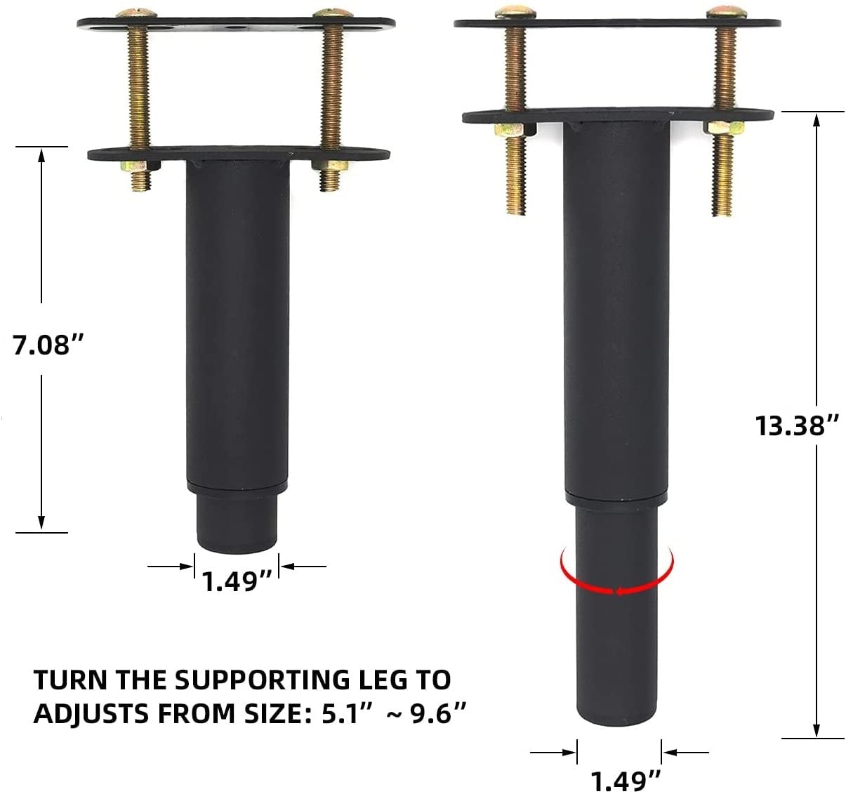 2Pcs Adjustable Height Center Support Leg for Bed Frame, Bed Frame Support Leg for Wooden Slats and Metal Bed Frame for Sofa Cabinet Replacement Parts (Height: 5.1 to 9.6 inch)