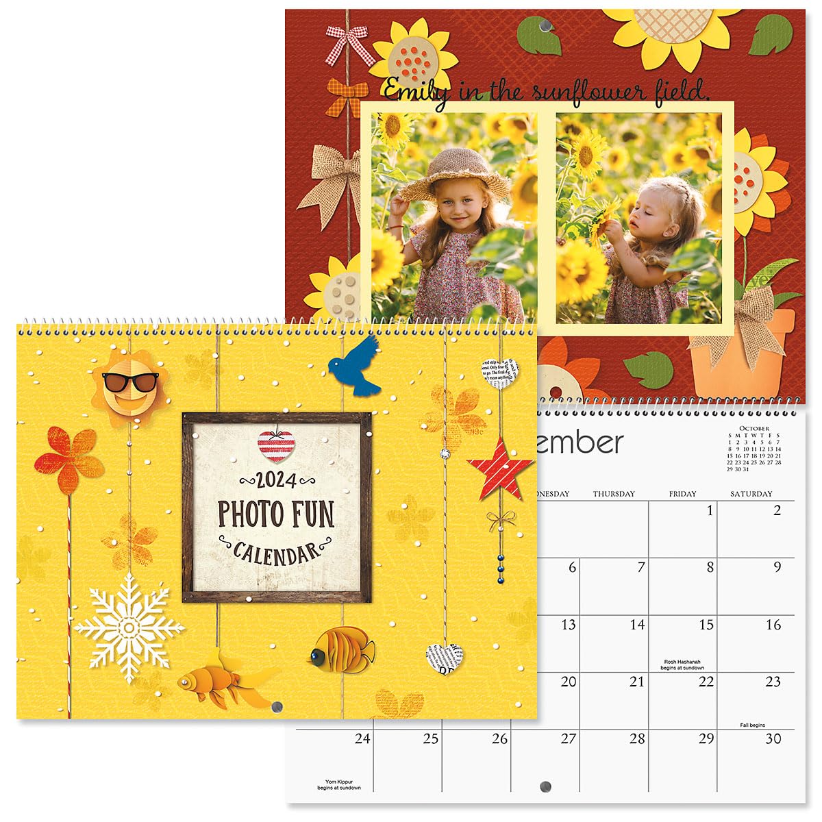 2024 Photo Fun Scrapbook Wall Calendar, 12-Inch x 9-Inch Size Closed, 18-Inch Size Open, Large Bookstore-Quality, DIY Spiral-Bound Hanging Monthly Wall Calendars for Kitchen & Office, by Current