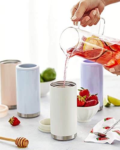 Maars Skinny Can Cooler for Slim Beer & Hard Seltzer | Stainless Steel 12oz, Double Wall Vacuum Insulated Drink Holder - Glitter Blush