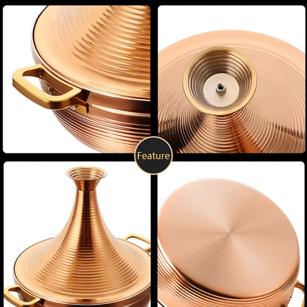 22cm Stainless Steel Tagine Pot Moroccan Tajine Cooking Cookware with Cone-Shaped Closed Lid for Stew Casserole Slow Cooker, 1-2 People Use