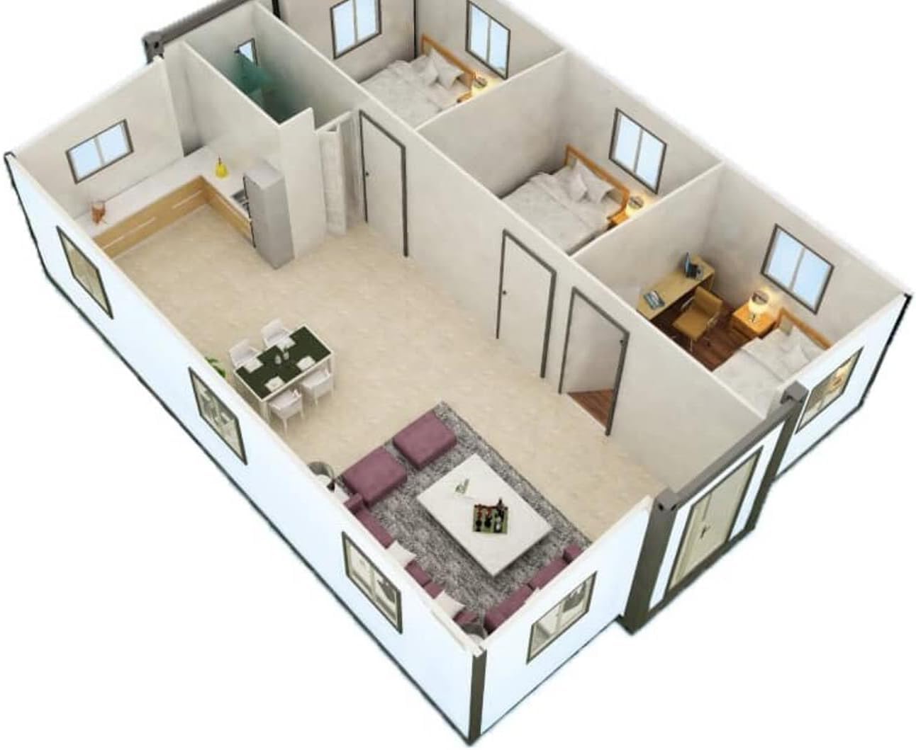 3 Bedroom 40FT Prefab House Tiny Homes to Live in for Adults Kits casas prefabricadas para Vivir Small Folding Mobile Home Mini Modular Container House for Sale 1:20 Model Foldable