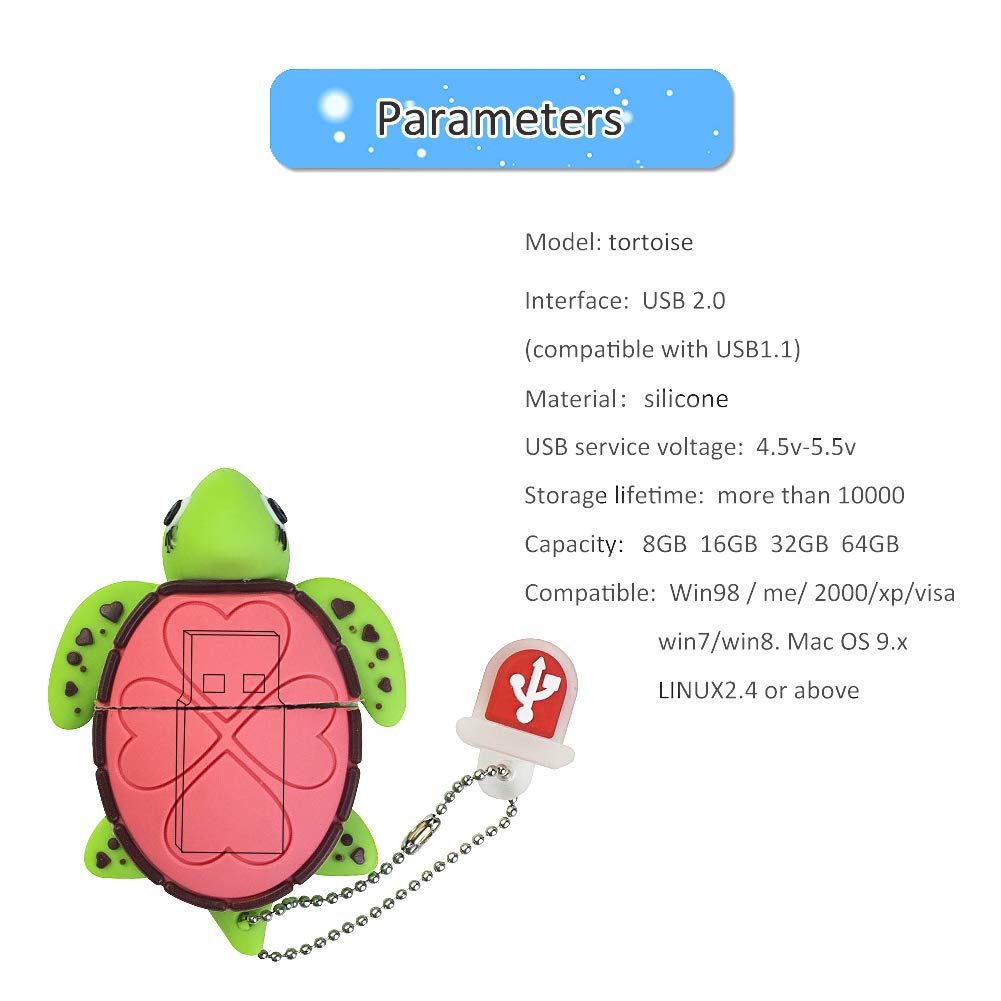 LEIZHAN Cute Flash Drive 32GB Turtle Thumb Drive USB 2.0 Cartoon Animal Jump Drive Tortoise Shape Computer USB Memory Stick Pendrive Gift for Kids, Teacher, Friends, Pink