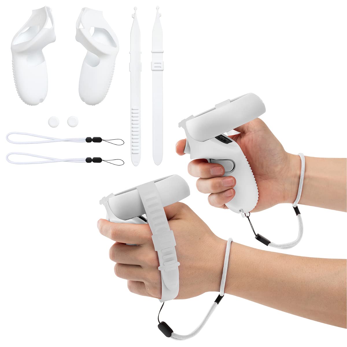 2021 Newest Soft Silicone Controller Skin Grip Cover Protector for Oculus Quest 2 with Paddy Backhand Strap No More Controllers Flying Out - Quest 2 Accessories by X-super Home (Quest 2, White)