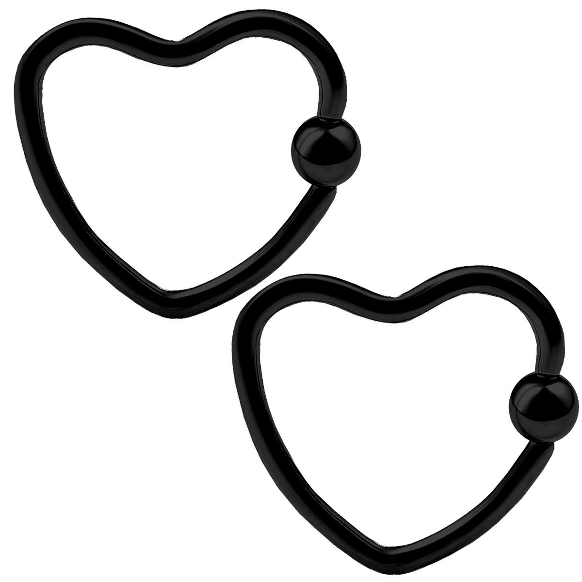 2pcs 16g Heart Hoop Earring CBR Captive Bead Rings Cartilage Daith Rook Helix Anodized Surgical Steel Auricle - Black