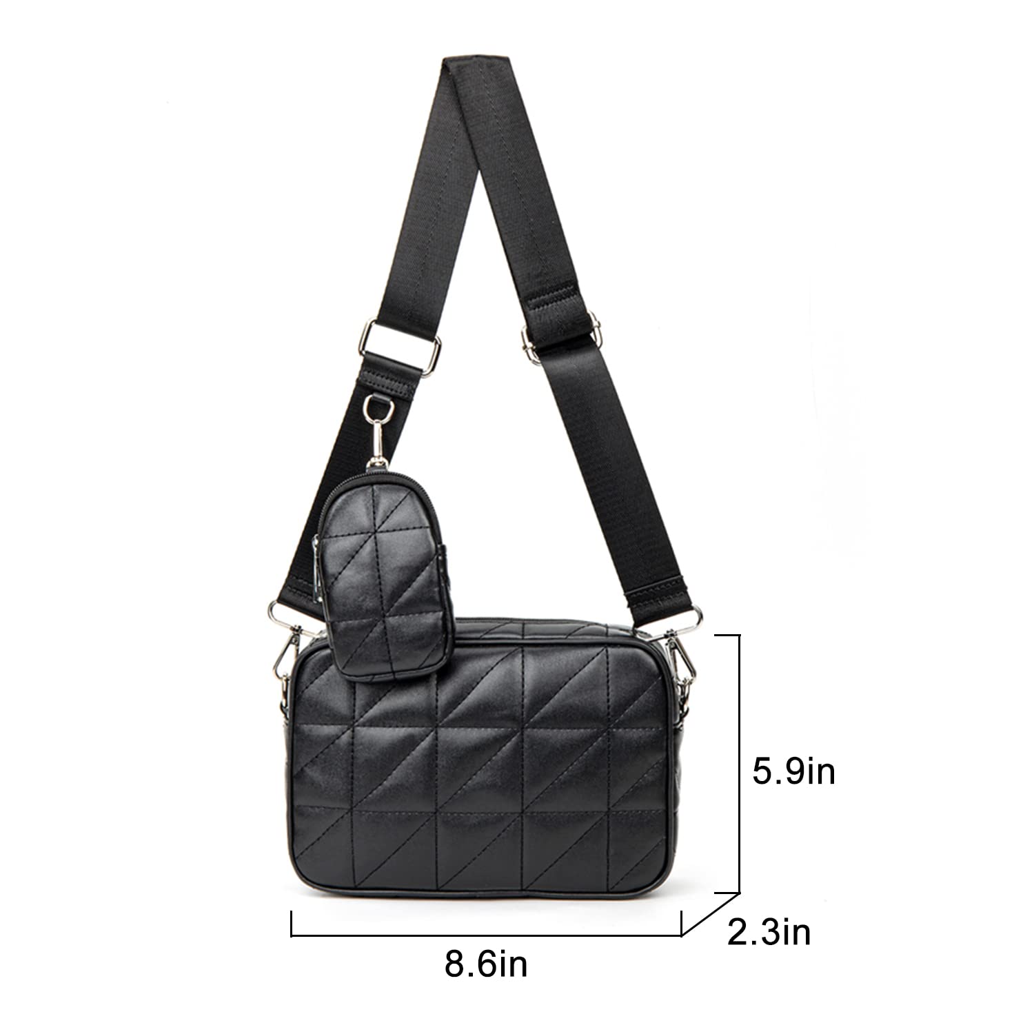 AOCINA Small Coin Purse Crossbody Bags with Coin Pouch for Women Soft Leather Quilted Hobo Purses 2 Size Bags(Black)