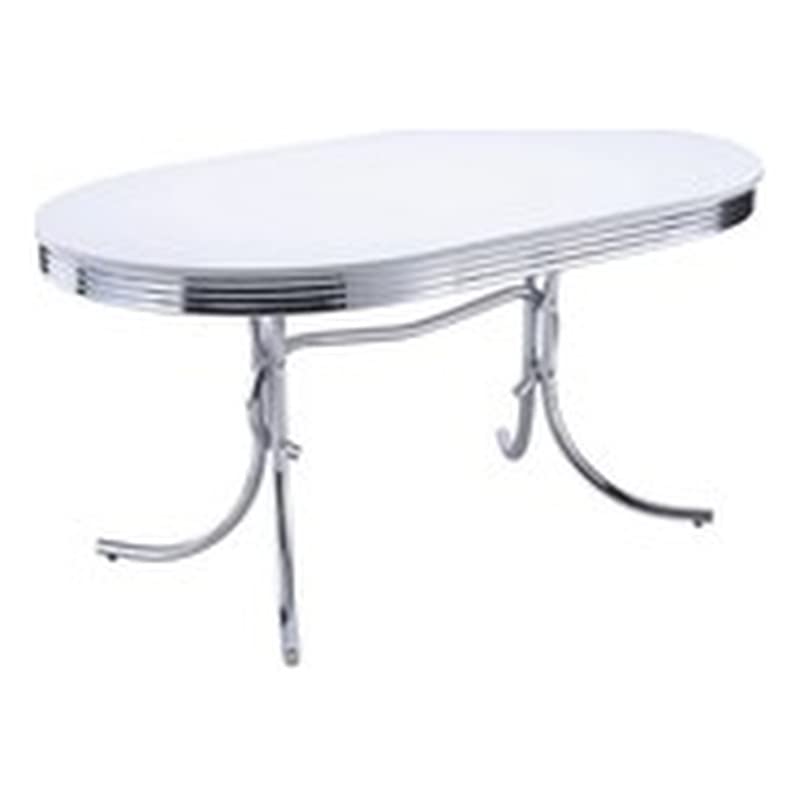 BOWERY HILL Modern Metal Chrome Plated Oval Dining Table with White Top