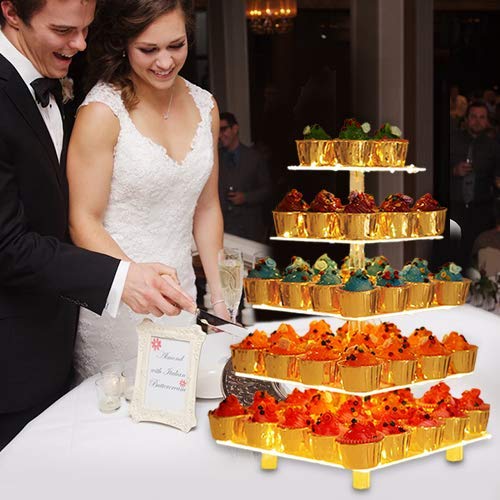 Jusalpha 5 Tier Square Cupcake Stand - Premium Cupcake Holder - Acrylic Cupcake Tower - Ideal for Weddings Birthday Parties, Candy Bar Decor 5SF-S (LED Light Option: Battery)…