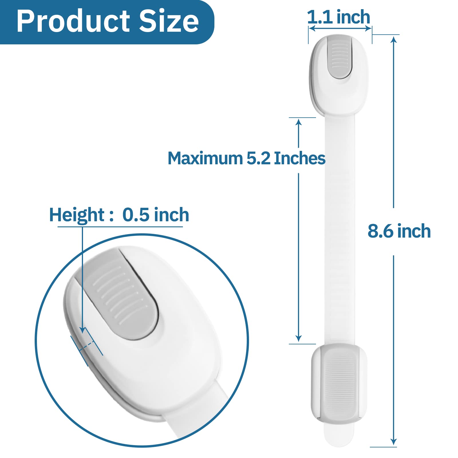 Mum & Cub Child Safety Locks, Baby Proofing Latches for Cabinet, Drawer, Toilet, Refrigerator, Oven, Dresser and More, Strap Design, Strong Adhesive, Easy to Use (4 Locks, 4 Outlet Plug Covers)