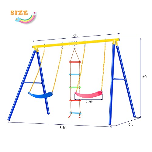 CIATRE 2 in 1 Outdoor Toddler Swing Set for Backyard, Playground Swing Sets with Climbing Ladder, Swing and Climbing Playset for Kids