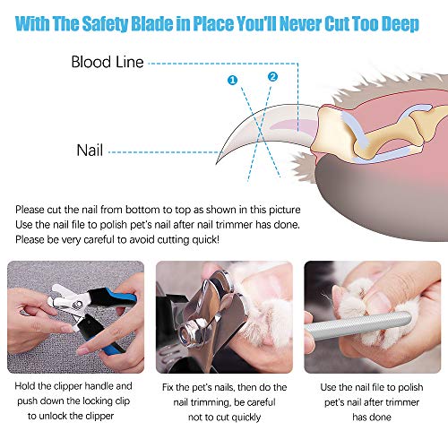 Dog Nail Clippers and Trimmer Set, Anipaw Stainless Steel Non Slip Handles & Razor Sharp Blades, Safety Guard to Avoid Over-Cutting, Grooming Tool for All Small Large Pets, Free Nail File