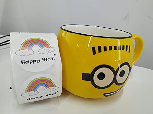 Rainbow Happy Mail Stickers 1.5 Inch Mailing Sticker - 500 Pcs Thank You Labels for Small Shops , Shipping Package Lables Decorative Flower Boutiquets Envelope Sealings