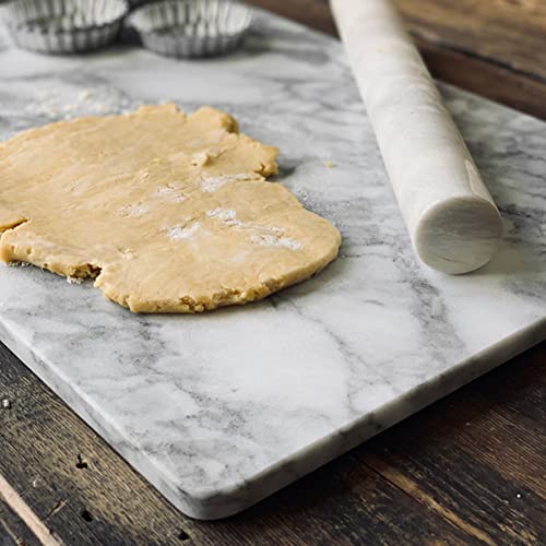 Diflart Natural Marble Pastry White Cheese And Cutting Serving Board with Non-Slip Feet 16x20 Inch Carrara Bianco Christmas | Thanksgiving Gift