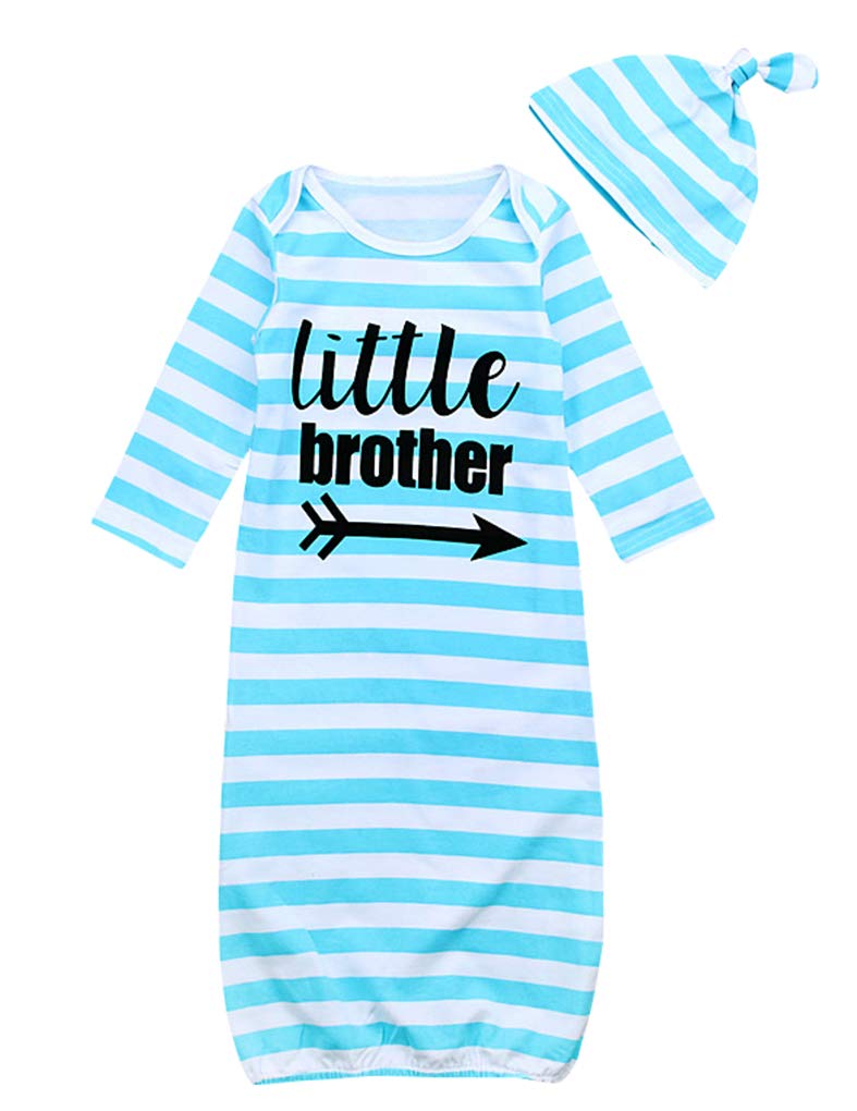 DPSKY Newborn Baby Sleeper Gowns & Headband Little Sister Brother Printed Striped Baby Sleeping Bag (blue)