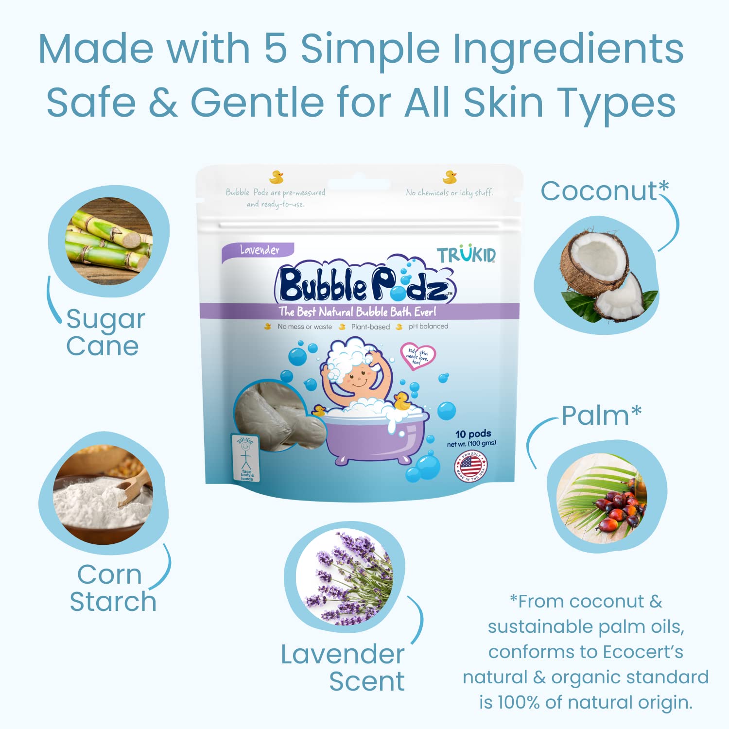 TruKid Bubble Podz Bubble Bath for Baby & Kids, Gentle Refreshing Bath Bomb for Sensitive Skin, pH Balance 7 for Eye Sensitivity, Natural Moisturizers and Ingredients, Lavender (24 Podz)