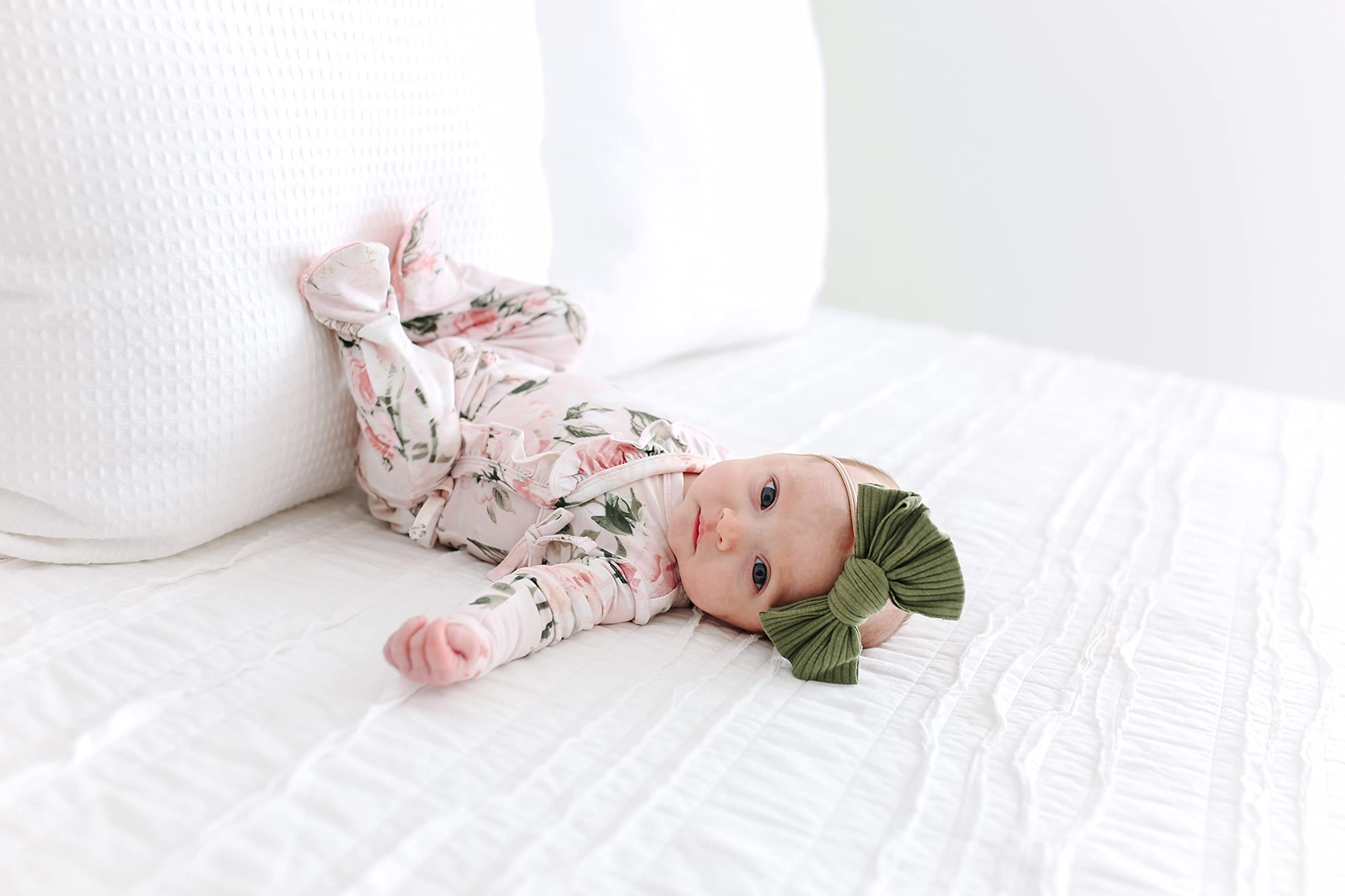 Posh Peanut 2-pc Baby Girl Pajama Set - Long Sleeve Kimono Bodysuit from Soft Viscose from Bamboo 0-3 Months - Vintage Pink Rose