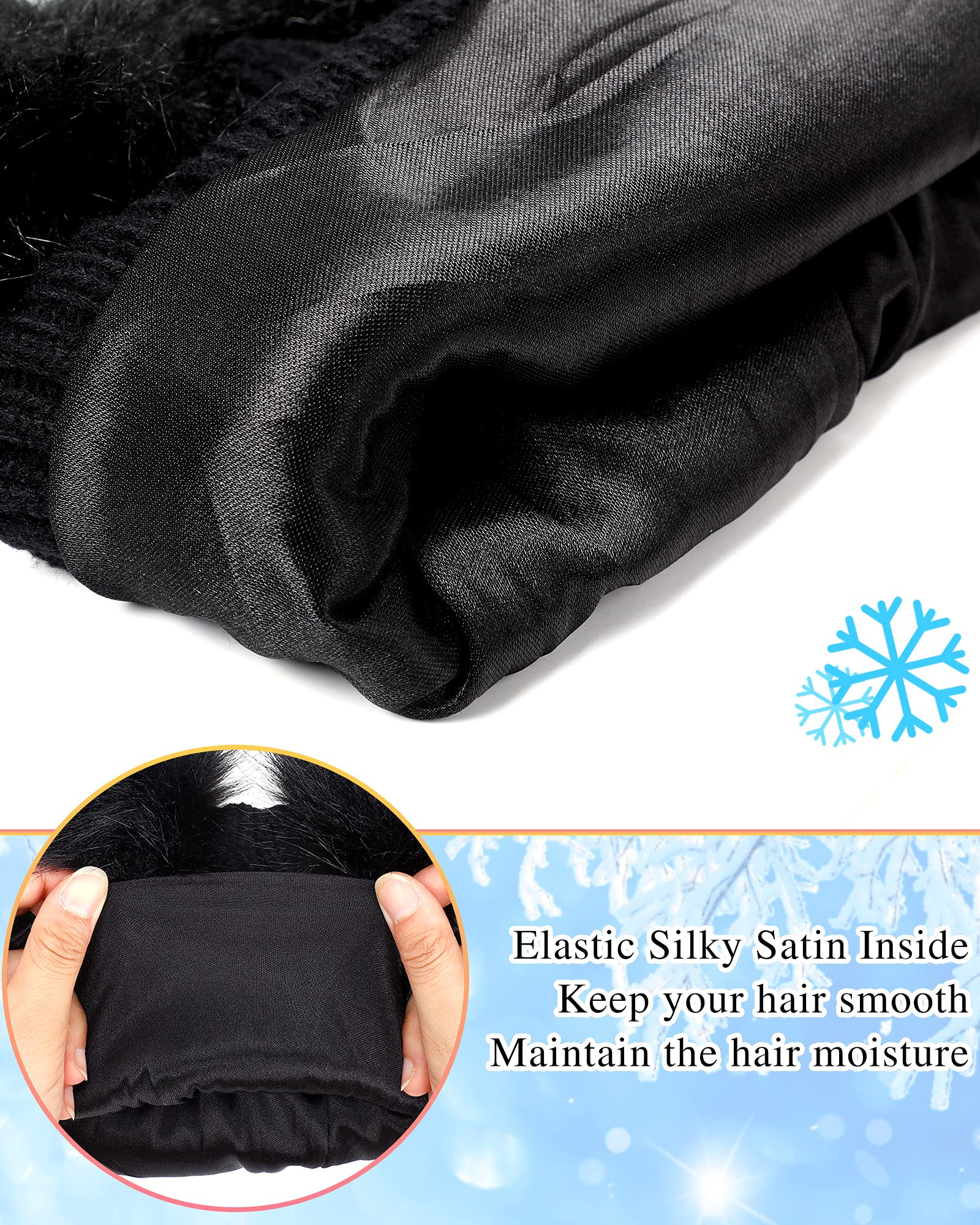 2 Pieces Satin Lined Winter Hats Women Pom Beanies Winter Knitted Pom Hat Touchscreen Gloves Set for Women Girls